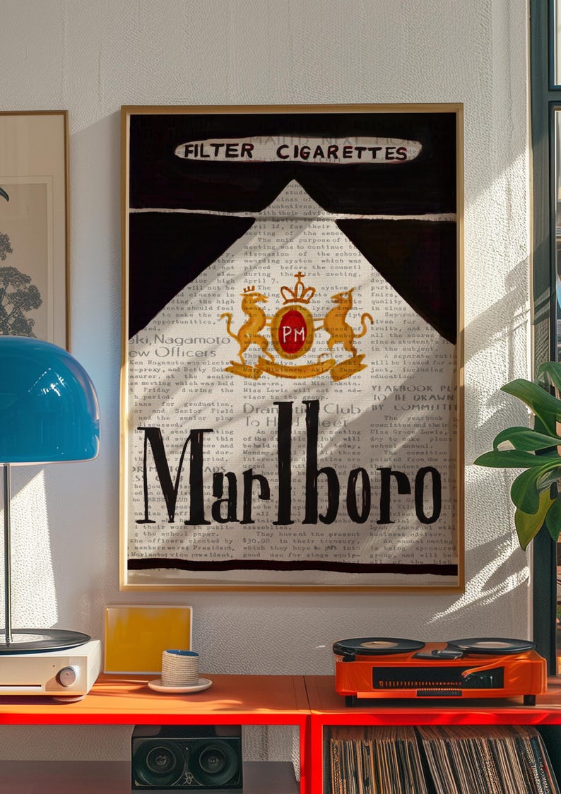 Black Vintage Marlboro Matchbox Art Print Poster Bar Cart Matches ...