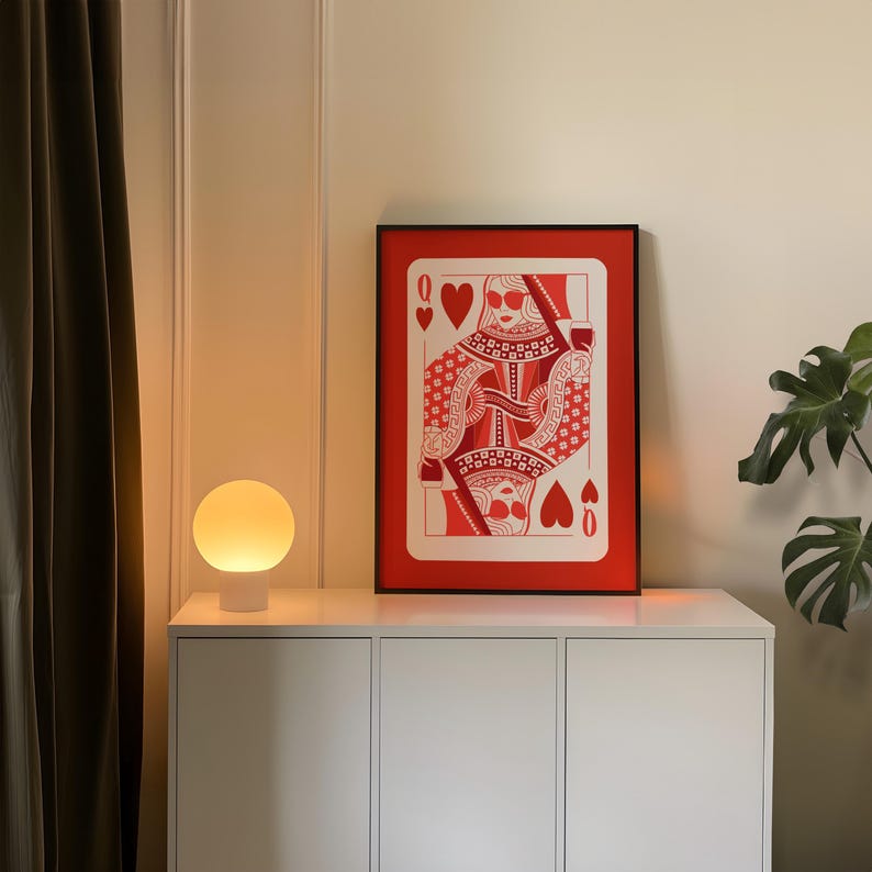 Queen of Hearts Playing Card Art Print, Retro Y2K Decor (digital ...