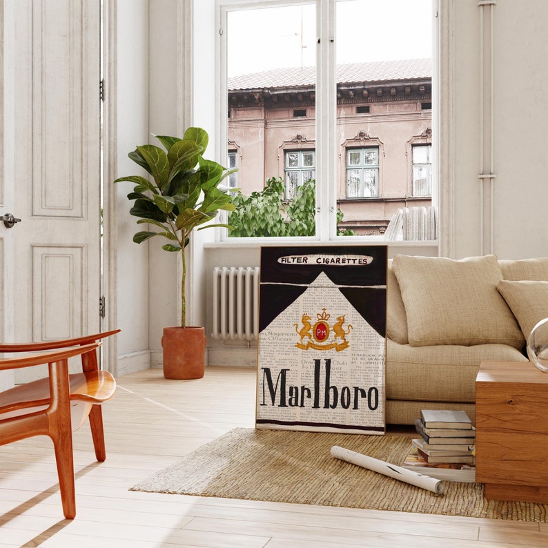 Black Vintage Marlboro Matchbox Art Print Poster Bar Cart Matches ...