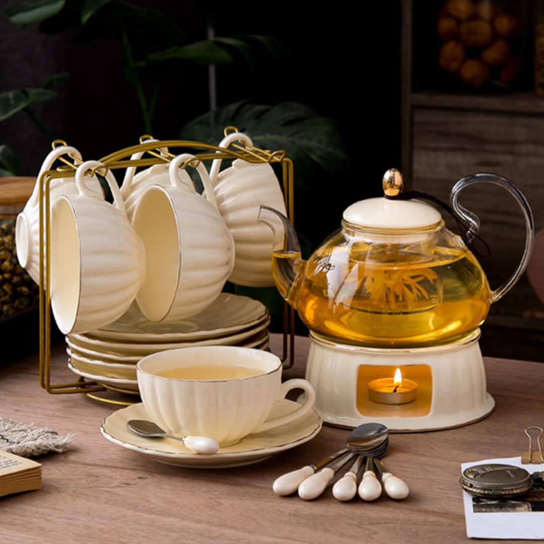 British Afternoon Tea Tea Set Glass Teapot Fruit Flower Teapot European ...