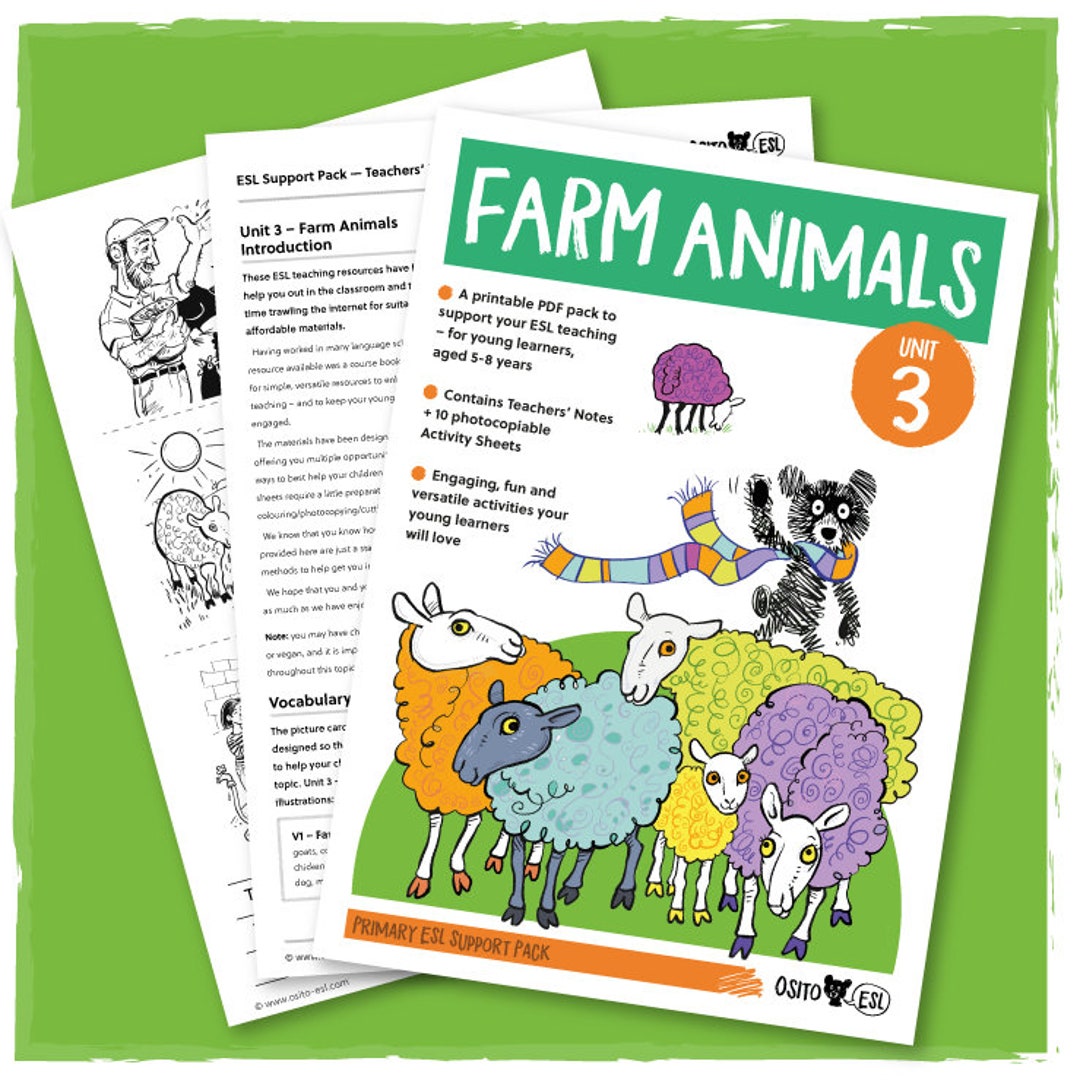 ESL/EFL Teacher's Activity Pack for Young Learners Farm Animals - Etsy