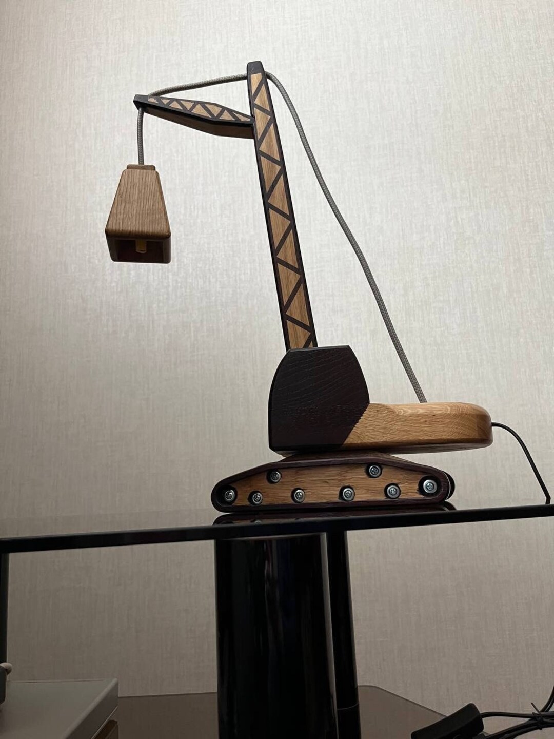 Walnut Construction Crane Nightstand Lamp: Nursery Decor - Etsy