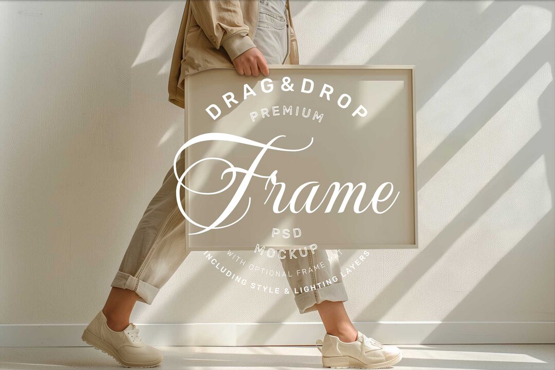 Landscape Horizontal Wood Frame Mockup With Person Wall Art Mockup ...