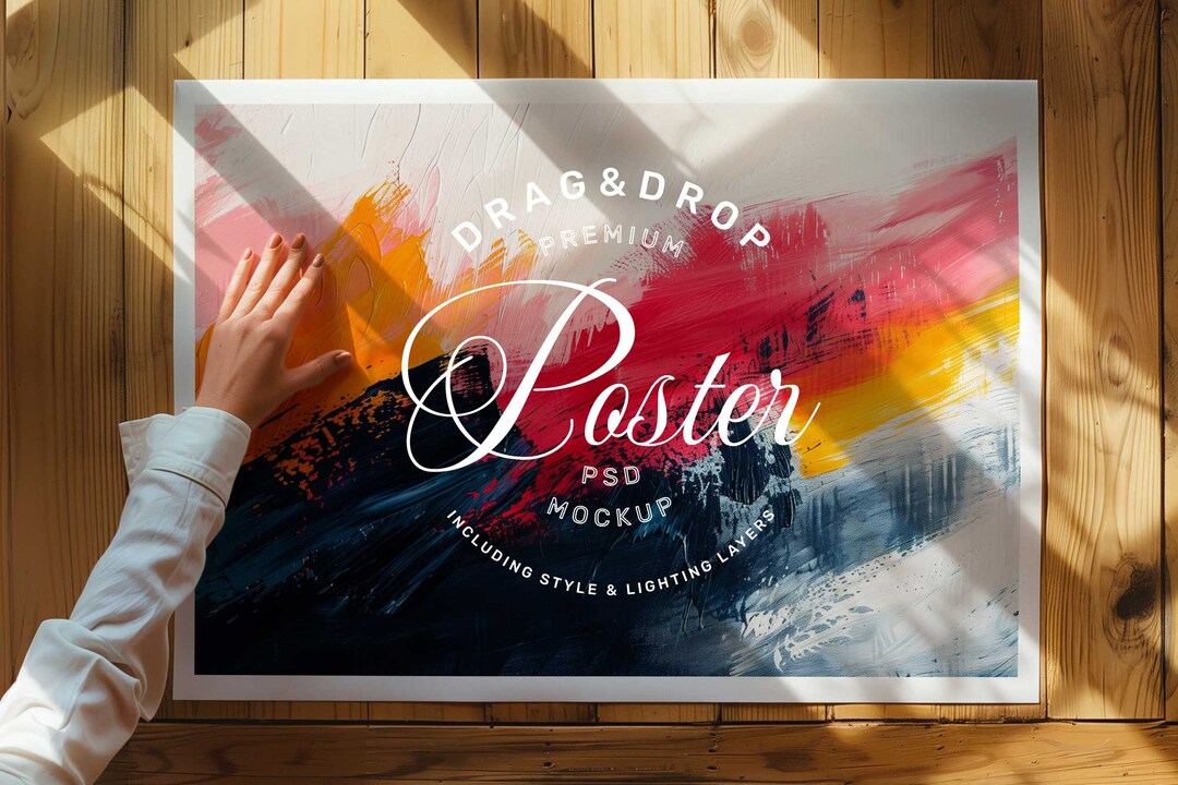 Horizontal Poster Mockup With Person Drag & Drop Photoshop PSD Template ...