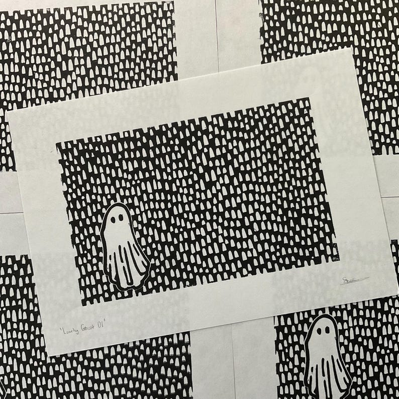Gothic Ghost Linocut Print | Dark Academia Oddity - Etsy