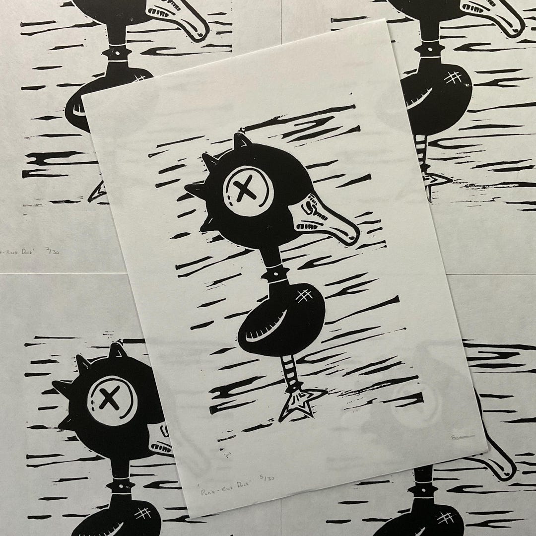Gothic Duck Linoleum Print | Fantasy Relief Print | Creepy Alternative ...