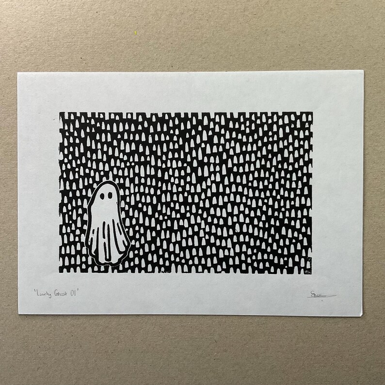 Gothic Ghost Linocut Print | Dark Academia Oddity - Etsy