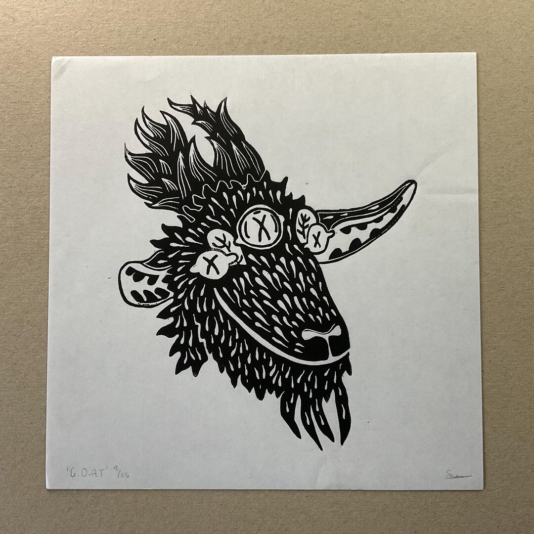 Fantasy Linoleum Print | Dark Occult Artwork | Mythical Animal Wallart ...