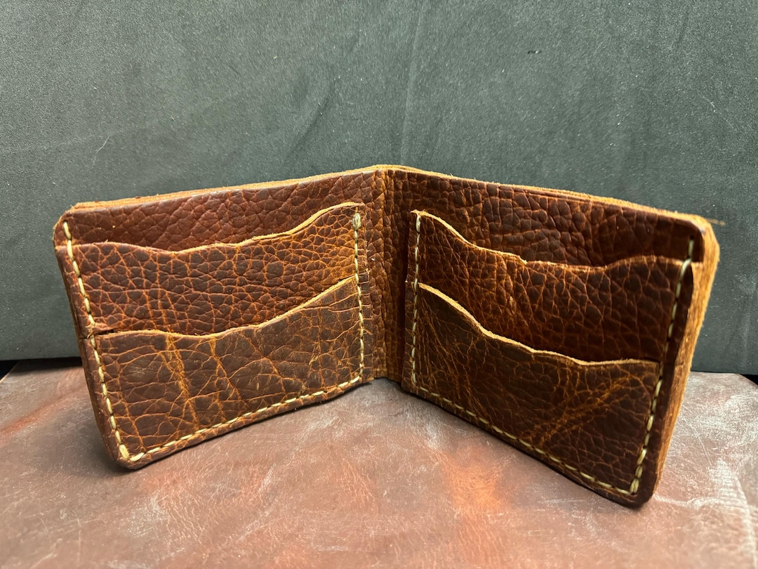 Hand Stitched Bison Leather Wallet, Full-grain Minimalist Design - Etsy