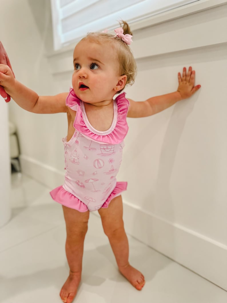 Toile Pink Girls Swimwear - Etsy