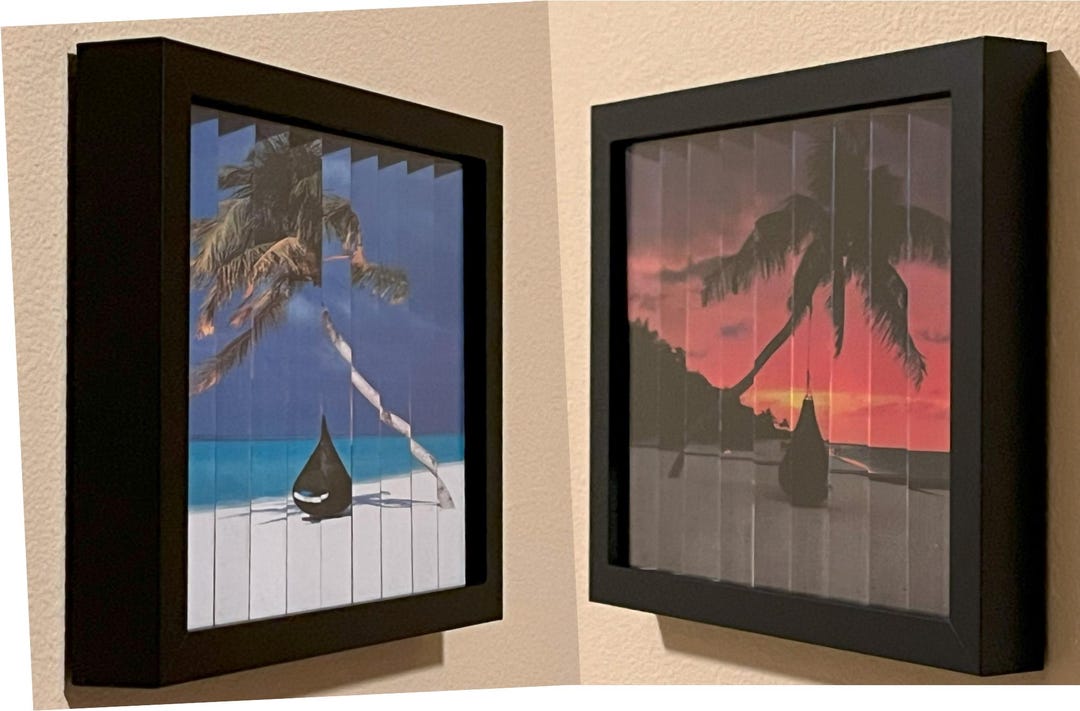 Beach Agamograph: Tranquil Beach Day to Sunset Kinetic Art in 8" X 10 ...