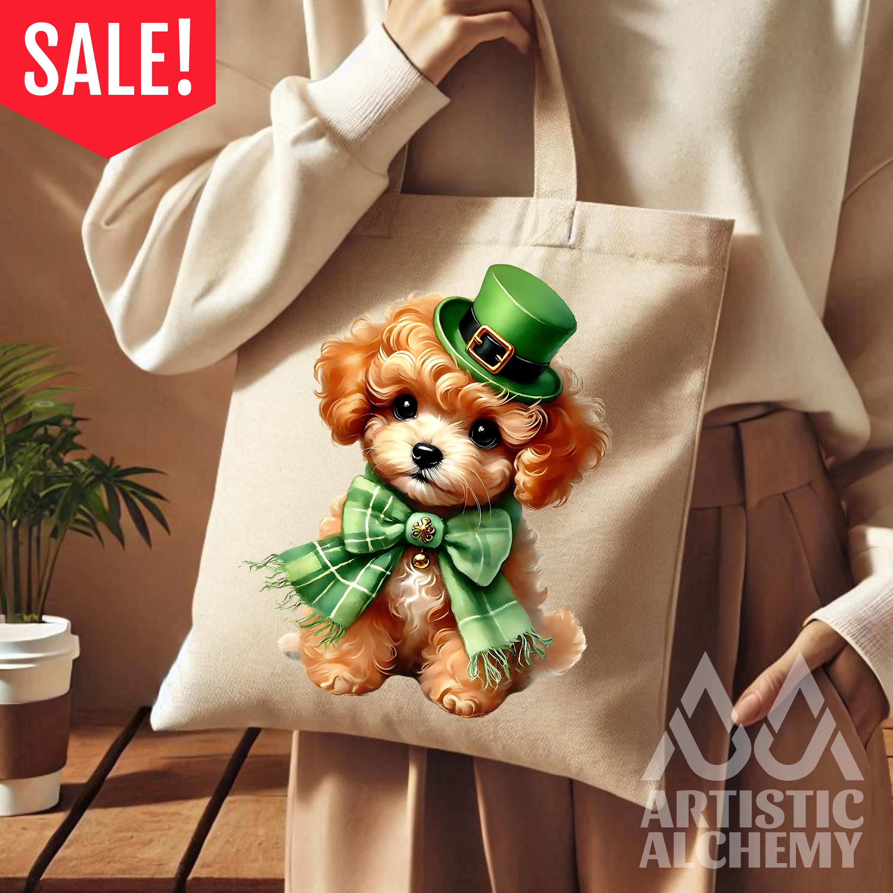 St. Patrick’s Day PNG, Cute Irish Poodle Puppy Clipart, Green Shamrock ...