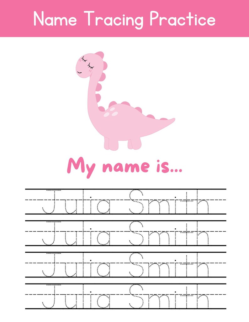 Custom Name Dino Tracing Worksheet, Handwriting Practice, Name Writing ...