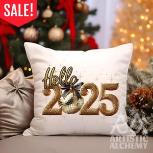Hello 2025 Glitter Gold Disco Ball PNG, New Year Sublimation Design ...