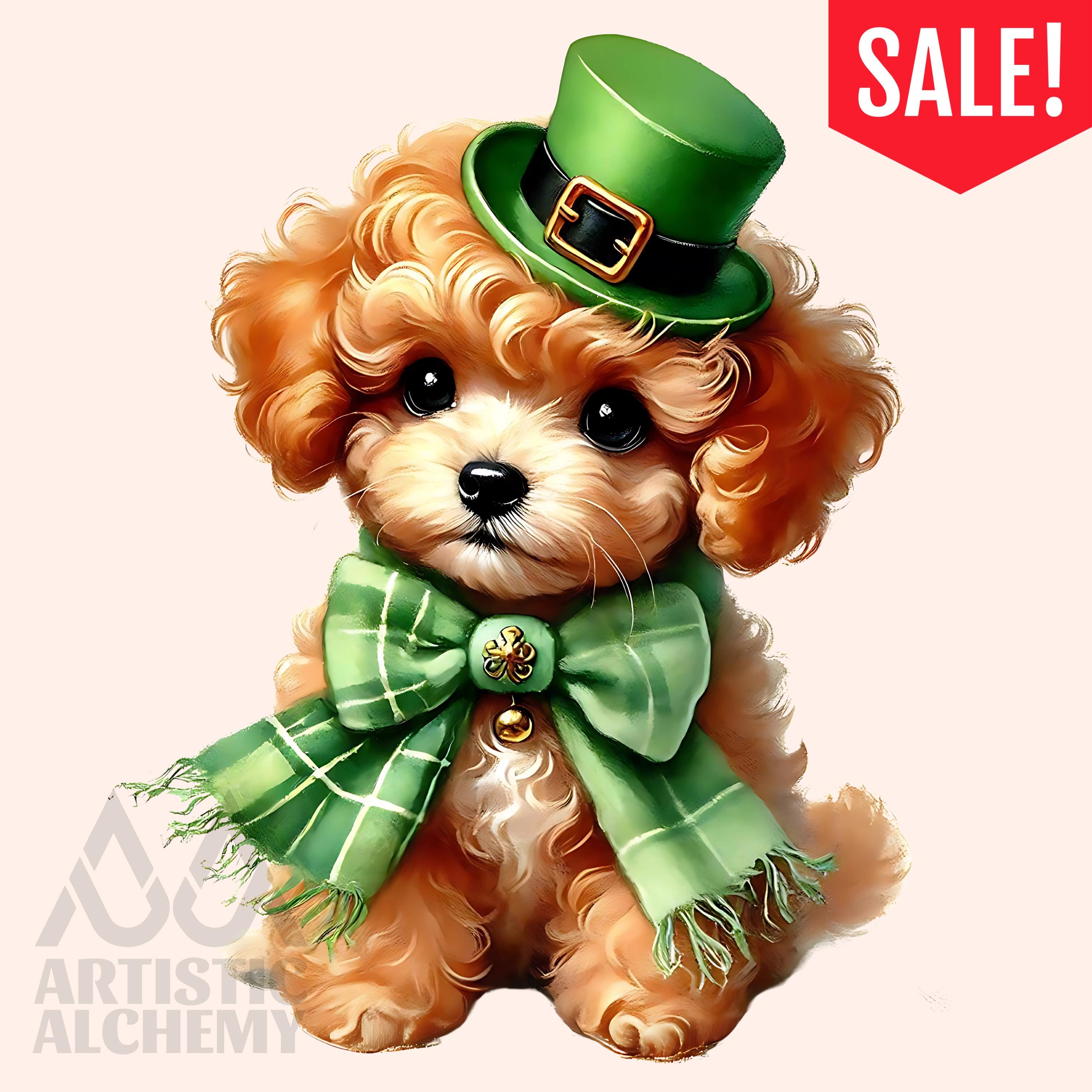 St. Patrick’s Day PNG, Cute Irish Poodle Puppy Clipart, Green Shamrock ...