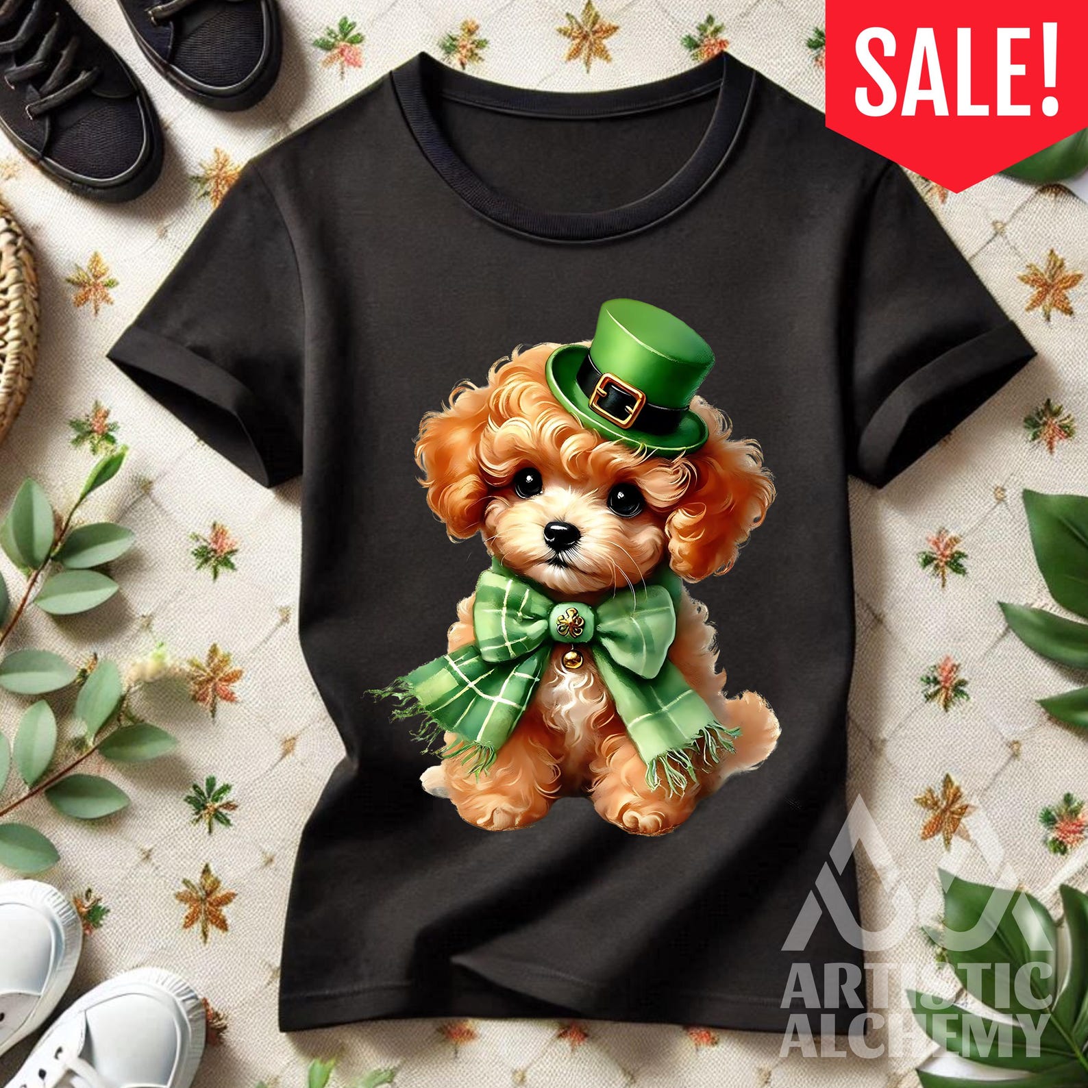 St. Patrick’s Day PNG, Cute Irish Poodle Puppy Clipart, Green Shamrock ...