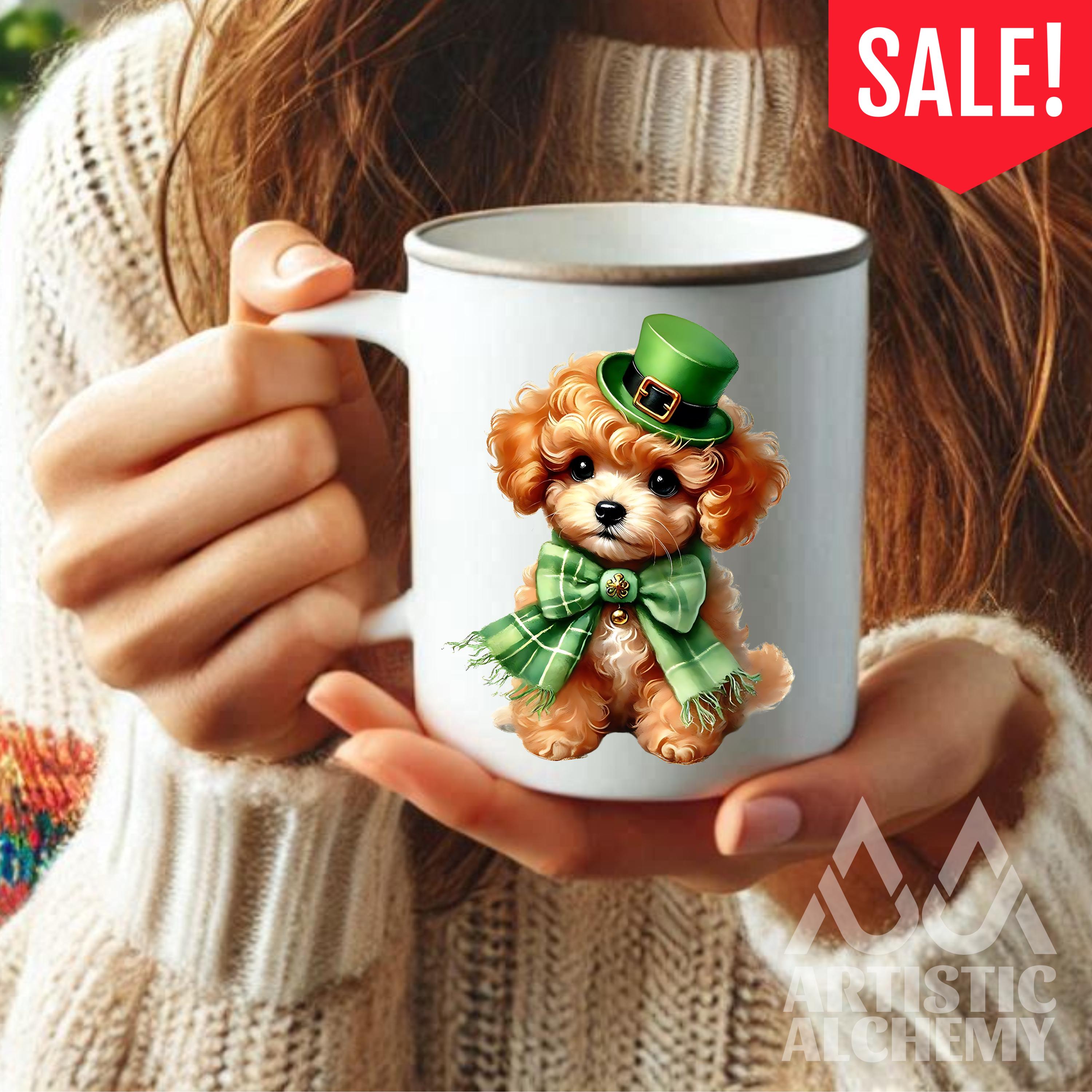 St. Patrick’s Day PNG, Cute Irish Poodle Puppy Clipart, Green Shamrock ...