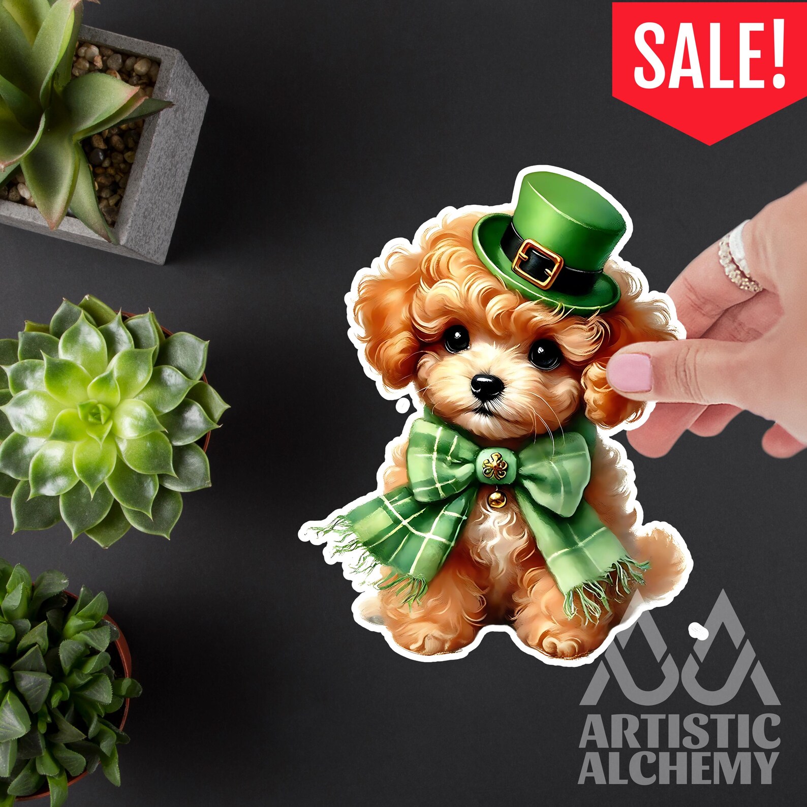 St. Patrick’s Day PNG, Cute Irish Poodle Puppy Clipart, Green Shamrock ...