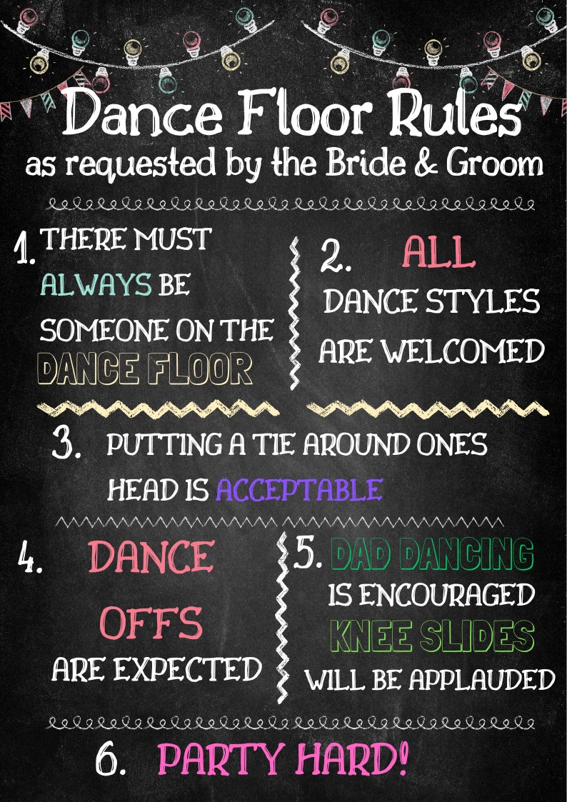 Unique Wedding Party Sign, Rustic Dance Floor Rules, Evening Reception ...