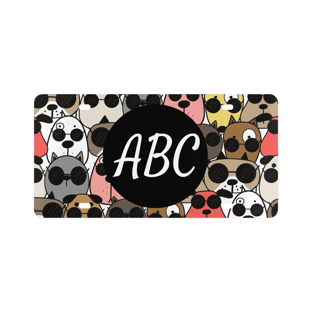Personalized Dog License Plate: Colorful Puppy Sunglasses Vanity Plate ...