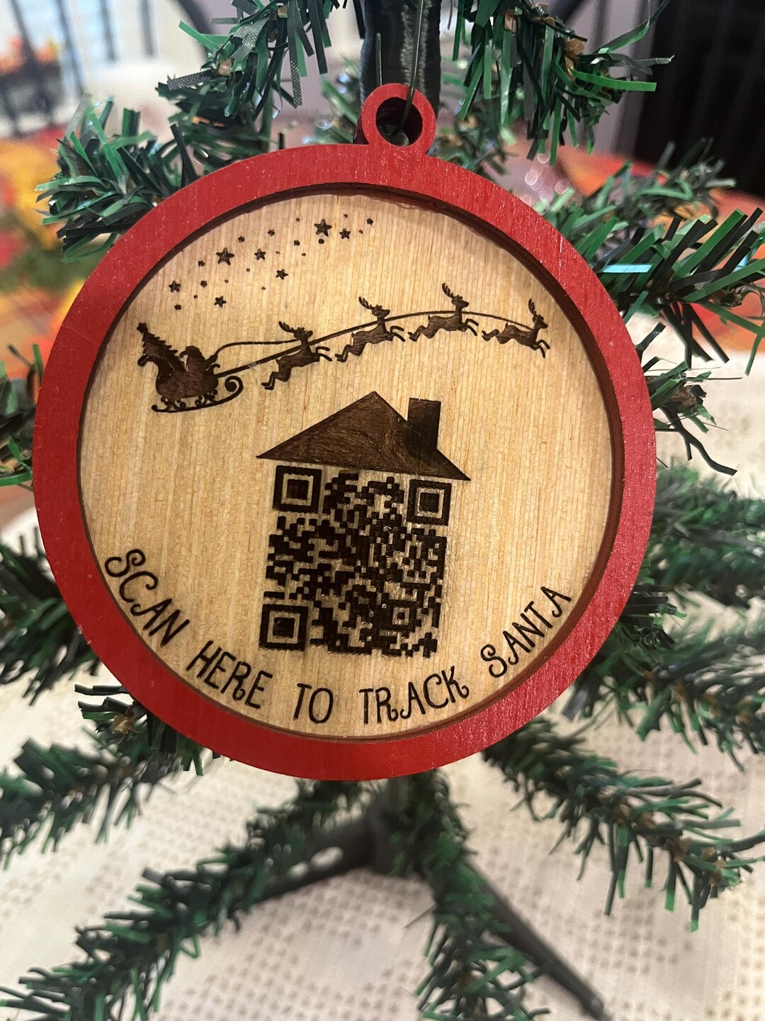 Santa Tracker QR Code Wooden Ornament - Track Santa's Sleigh With ...