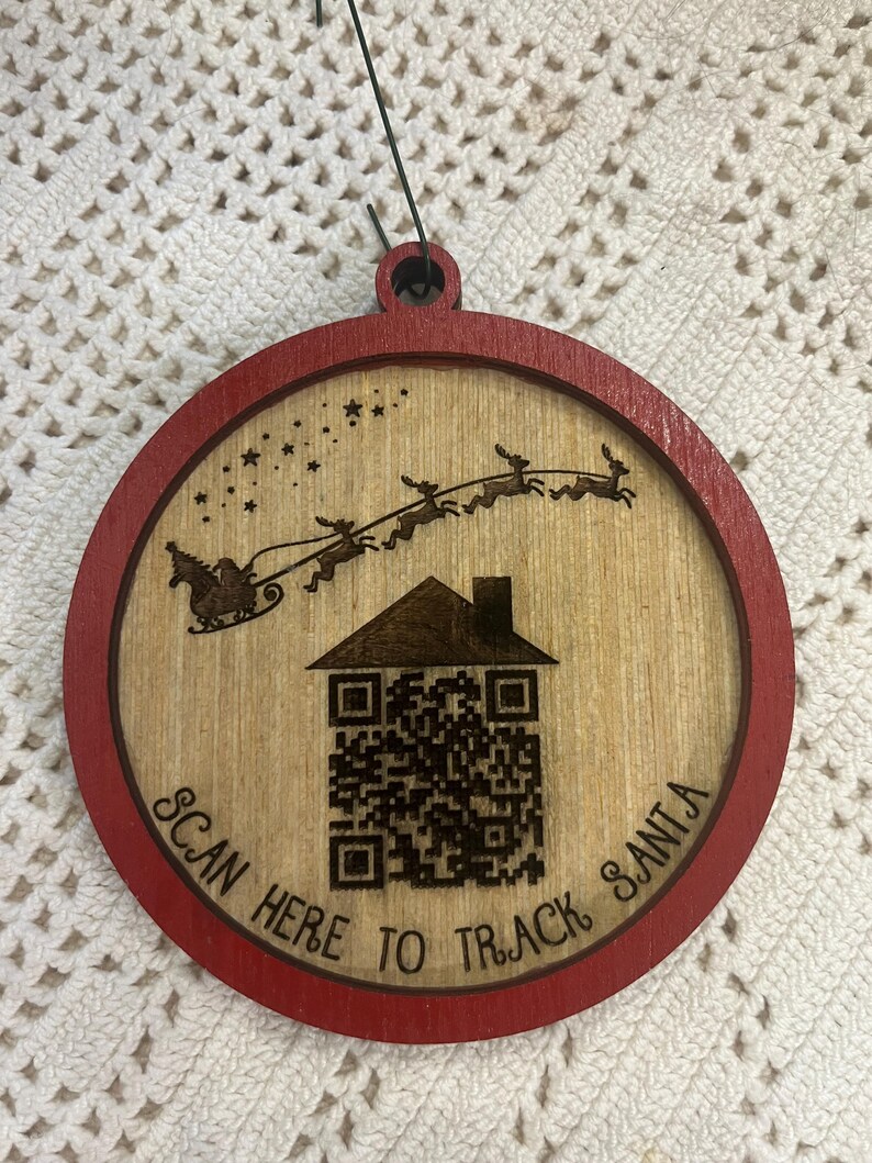 Santa Tracker QR Code Wooden Ornament - Track Santa's Sleigh With ...