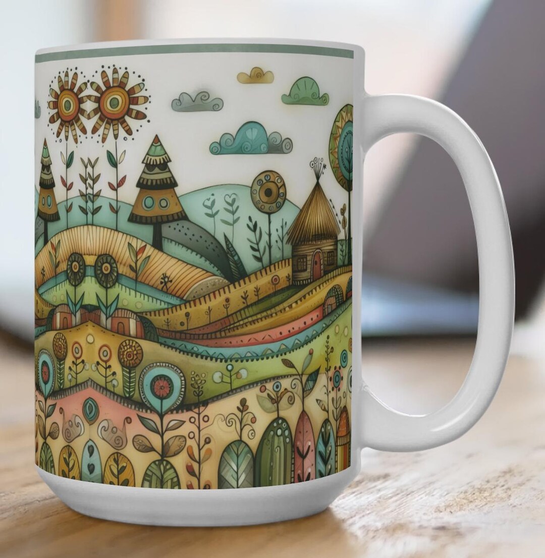 Coffee Mug Gift for Her Cottage Core Folk Art Large 15oz Ceramic Coffee ...