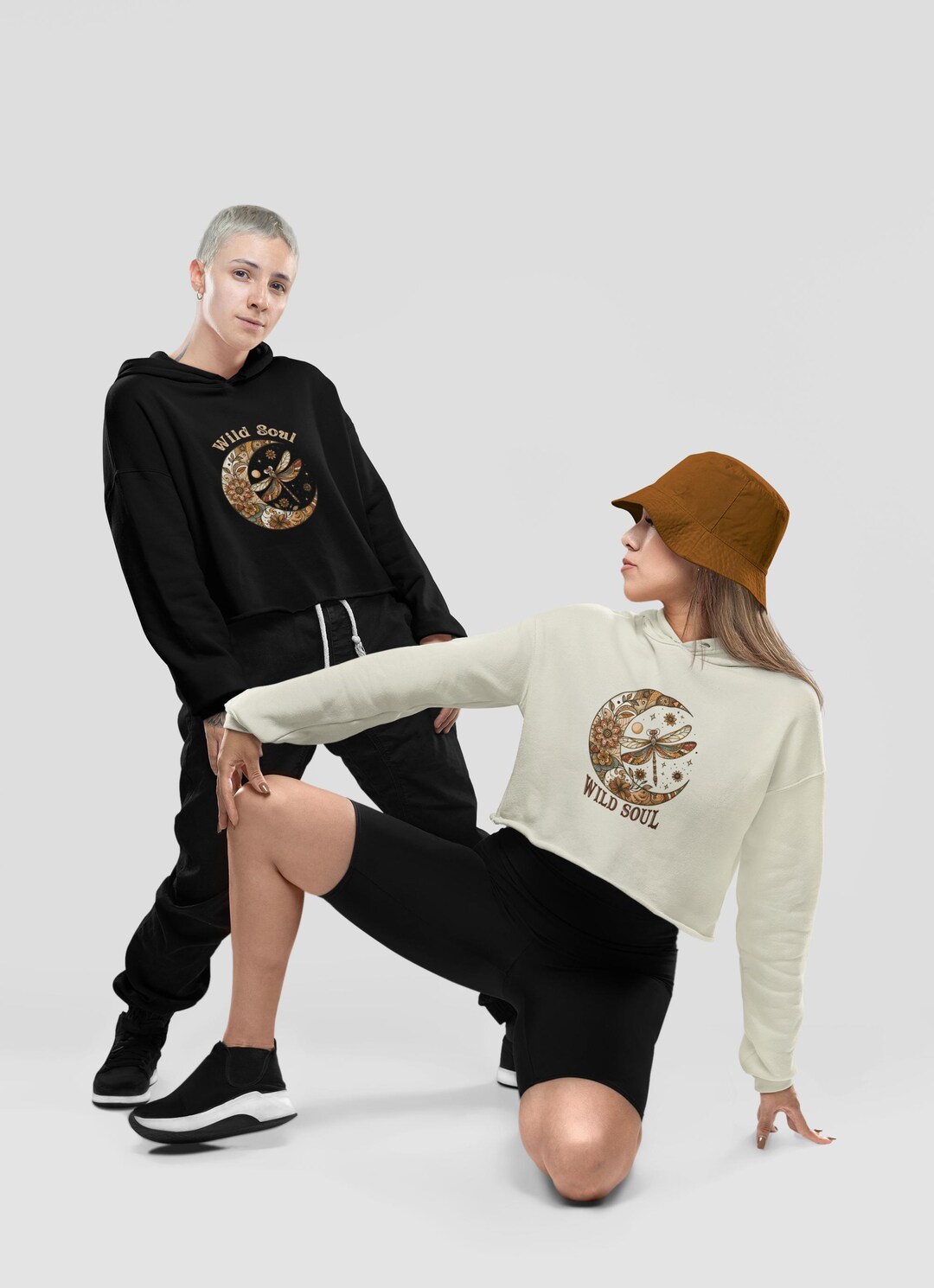 Dragonfly Crescent Moon Cropped Hoodie, Fall Colors, Wild Soul Women's ...