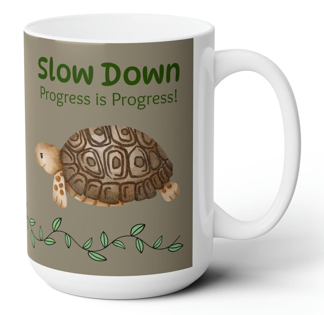 Turtle Mug Slow Down Progress Encouragement Large Tan Green Ceramic ...
