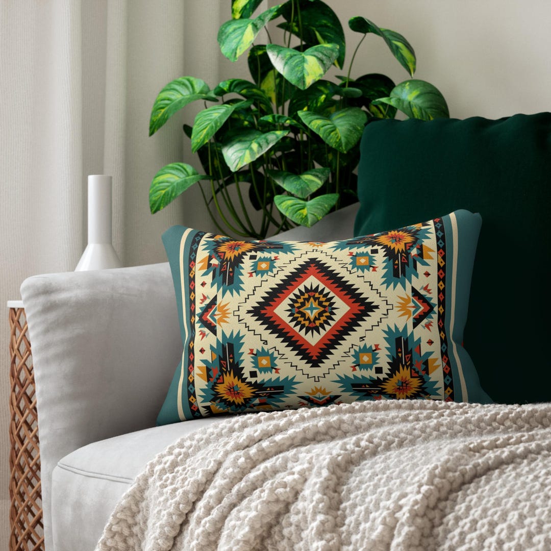Southwest Aztec Lumbar Throw Pillow - Large Rectangular Couch Pillow in ...