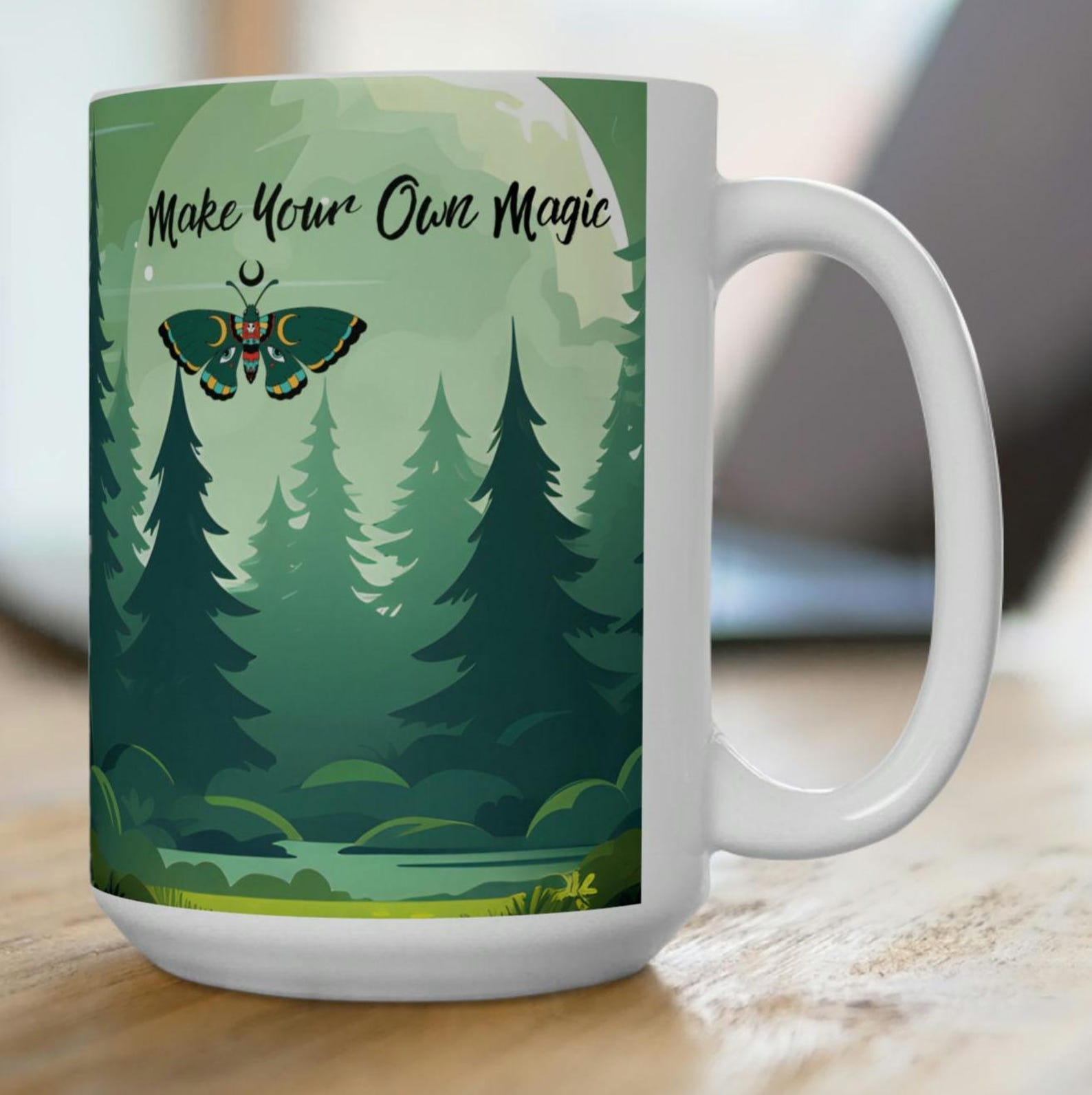 Fairy Moon Green Coffee Mug Moth Forest Make Your Own Magic 15 Oz Large ...