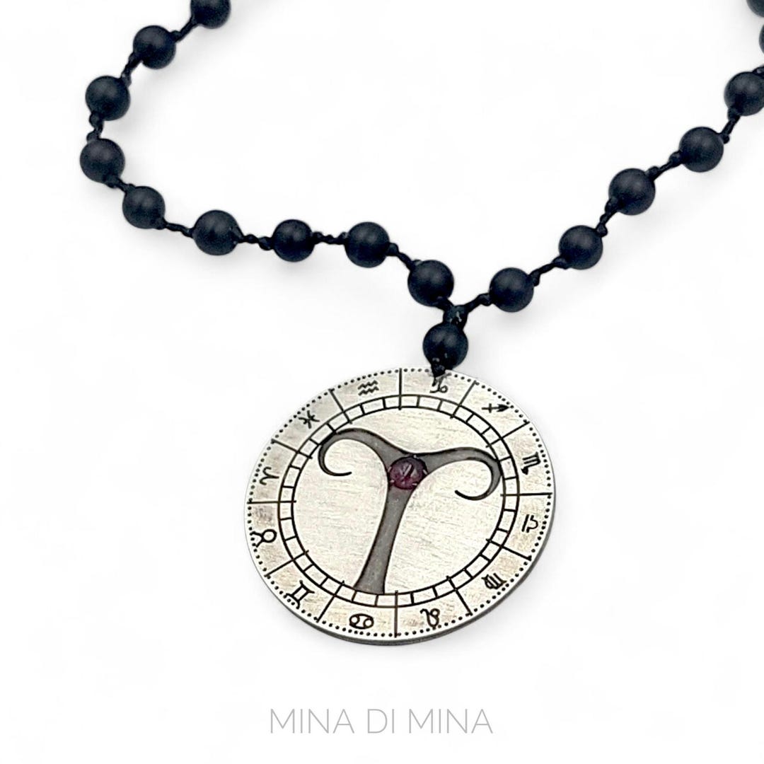 Zodiac Charm Necklace Sterling Silver Garnet Aries With Semi Precious ...
