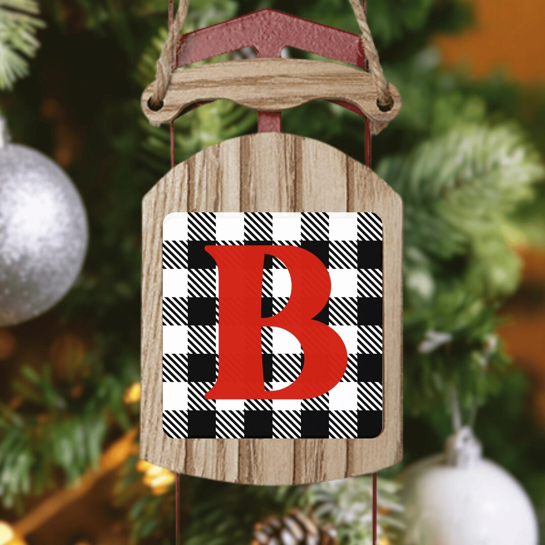 Personalized Buffalo Plaid Sled Ornament: Initial "b" Christmas Decor ...
