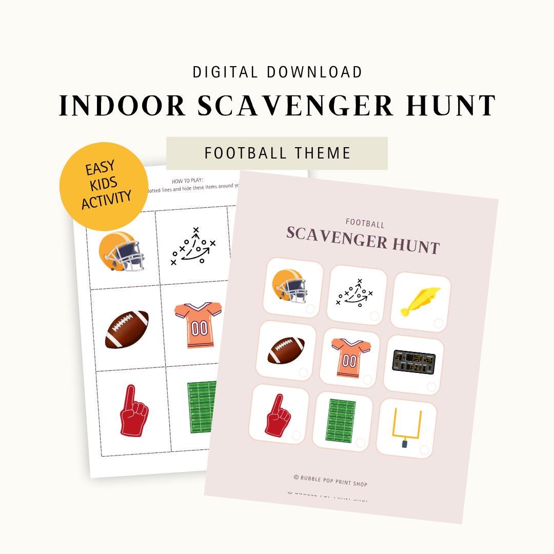 Football Indoor Scavenger Hunt Game Day Activity to Keep Kids Busy ...
