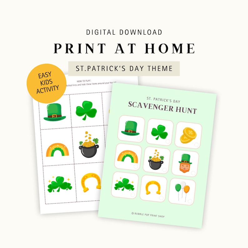 St. Patrick's Day Scavenger Hunt Easy Indoor Kids Activity - Etsy