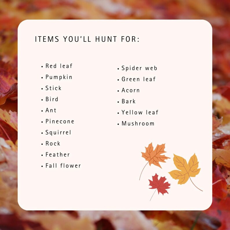 Fall Outdoor Scavenger Hunt Game Fun & Educational Autumn Kids ...