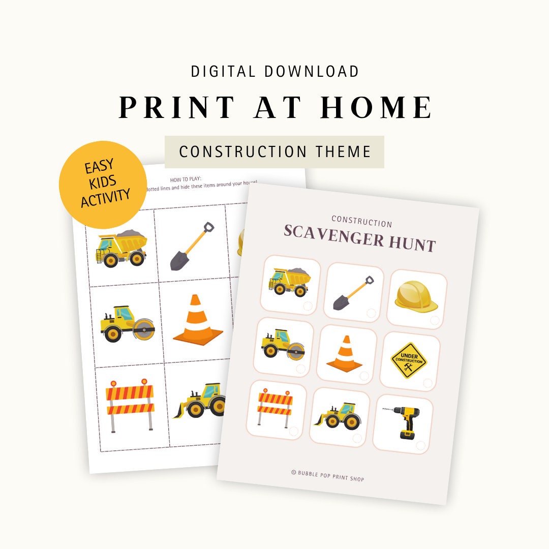 Indoor Scavenger Hunt | Construction Theme | Easy Kids Activity - Etsy