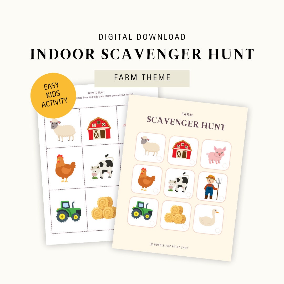 Indoor Scavenger Hunt | Farm Theme | Easy Kids Activity - Etsy