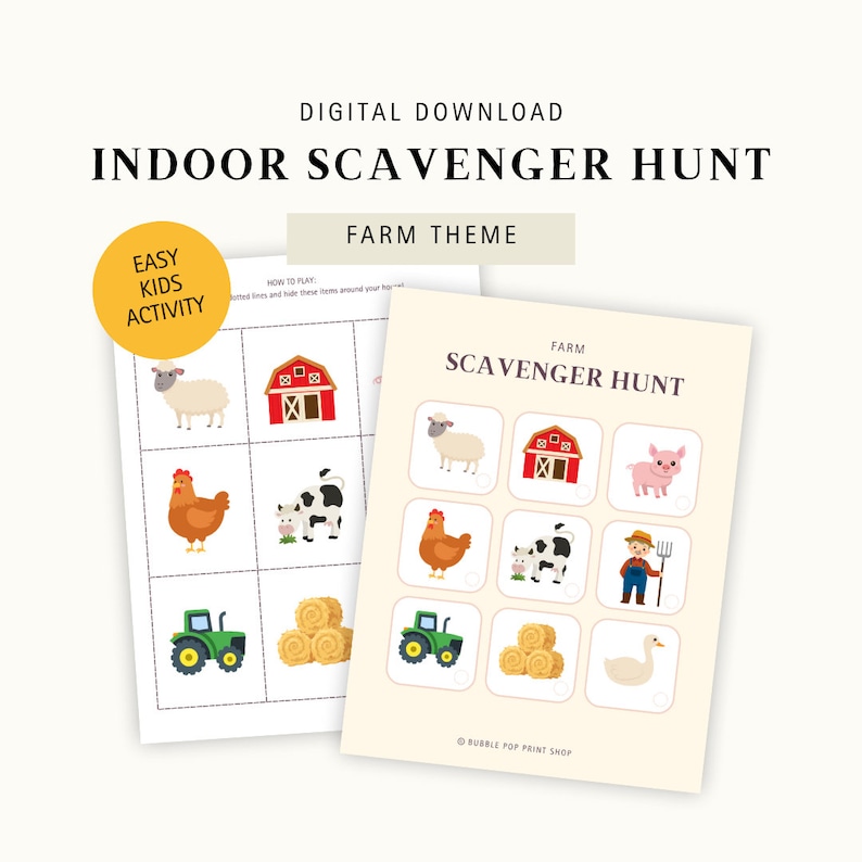 Indoor Scavenger Hunt | Farm Theme | Easy Kids Activity - Etsy