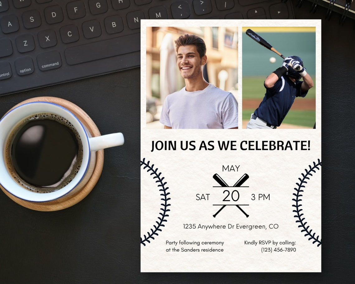 Baseball Theme Graduation Invite, Editable Template, Sports Theme ...