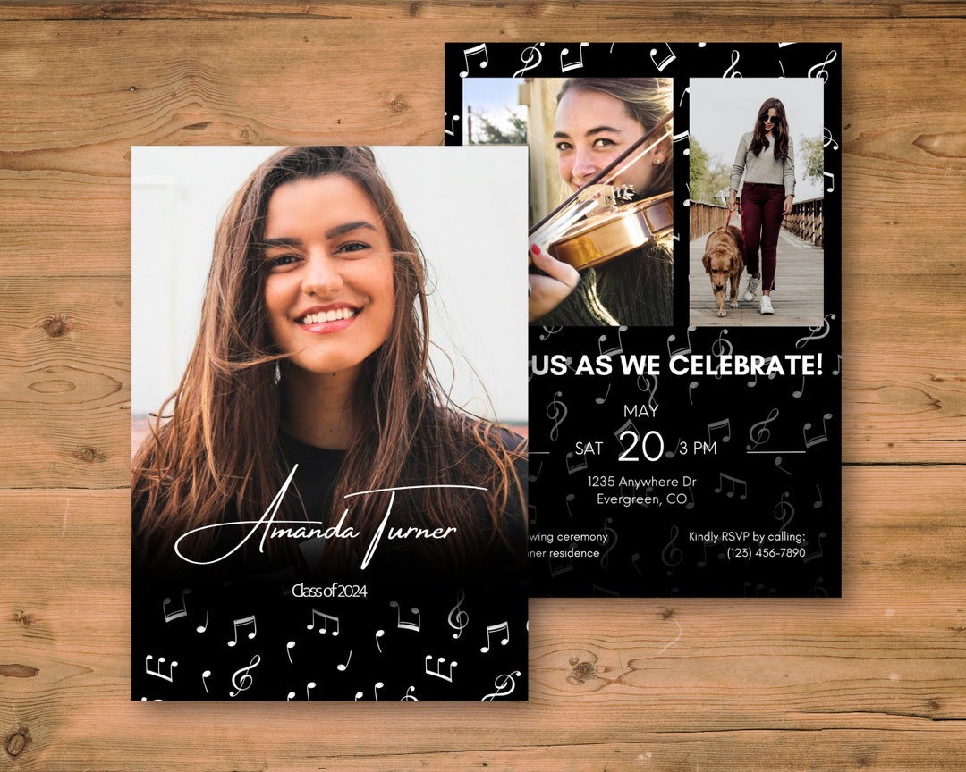 Music Themed Graduation Invite, Editable Template, Music Photo Invite ...