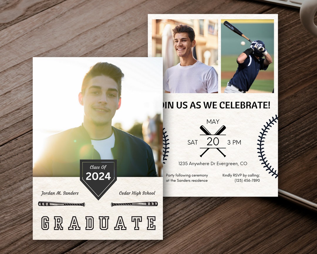 Baseball Theme Graduation Invite, Editable Template, Sports Theme ...
