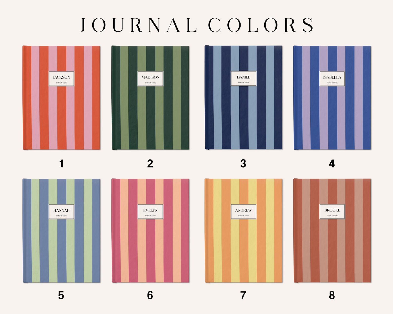 Minimalist Striped Journal, Custom Name Lined Spiral Notebook, Cute ...