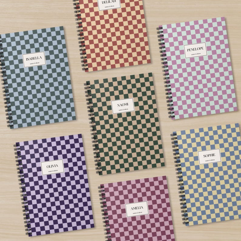 Retro Checker Spiral Notebook Custom Name Checkerboard Journal ...