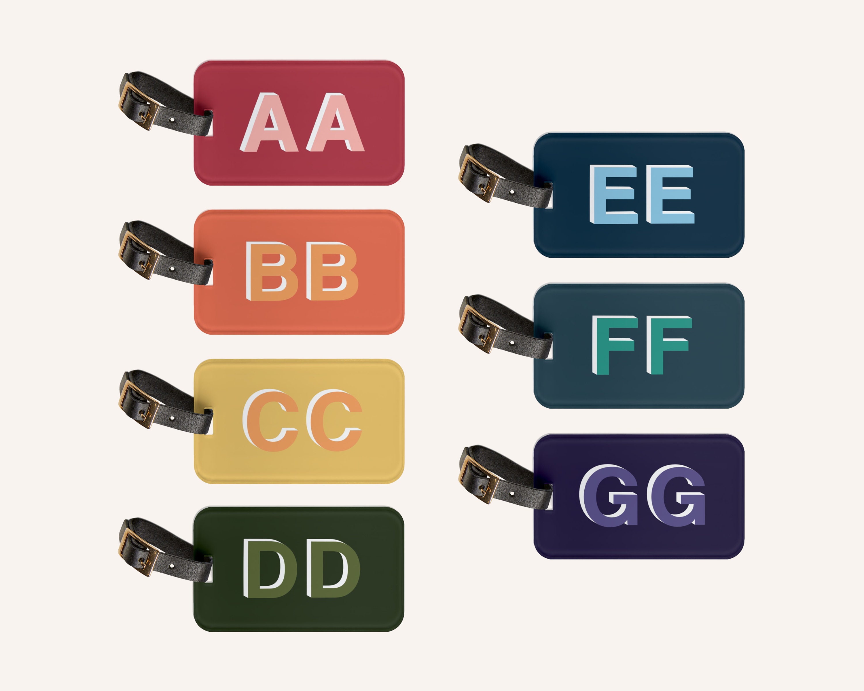 Vibrant Initial Luggage Tag Shadow Block Monogram Suitcase Tag ...