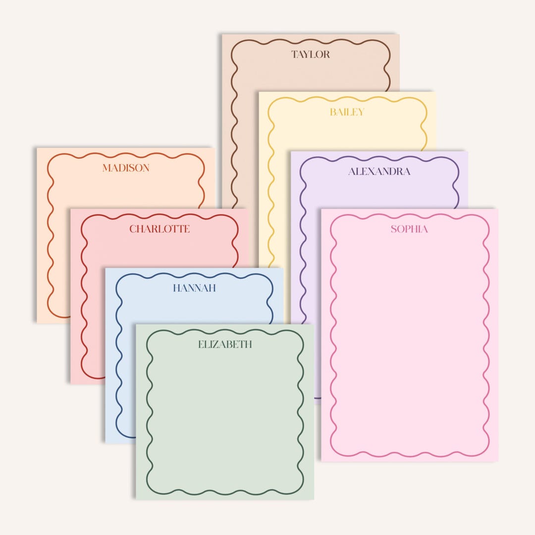 Cute Pastel Scallop Border Sticky Note Pad Custom Name Memo Notepad ...