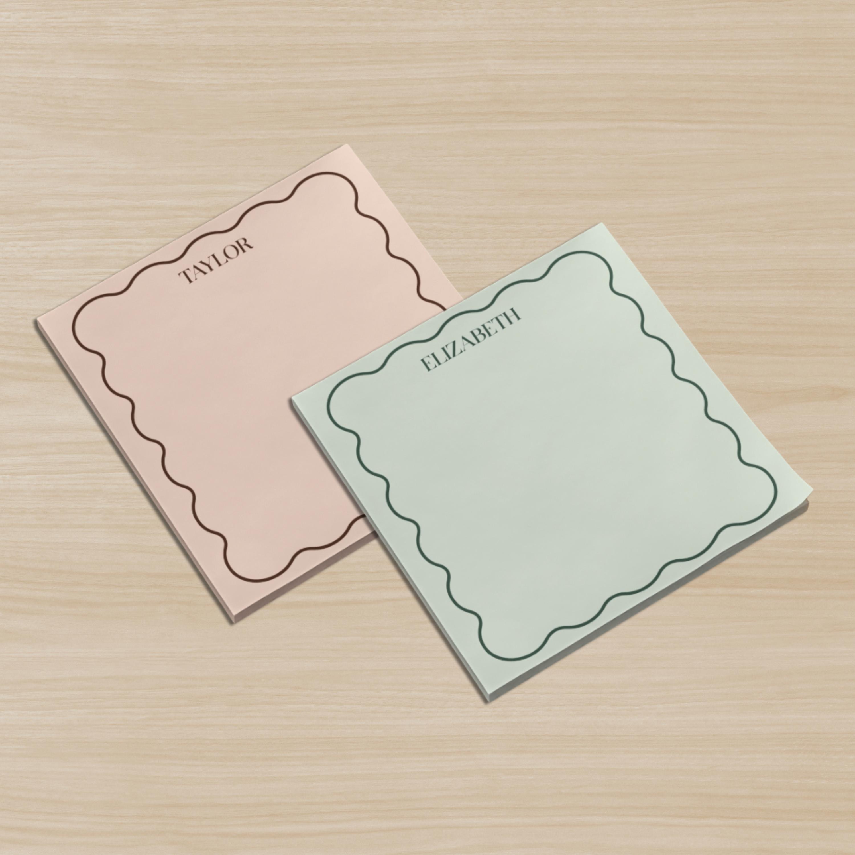 Cute Pastel Scallop Border Sticky Note Pad Custom Name Memo Notepad ...
