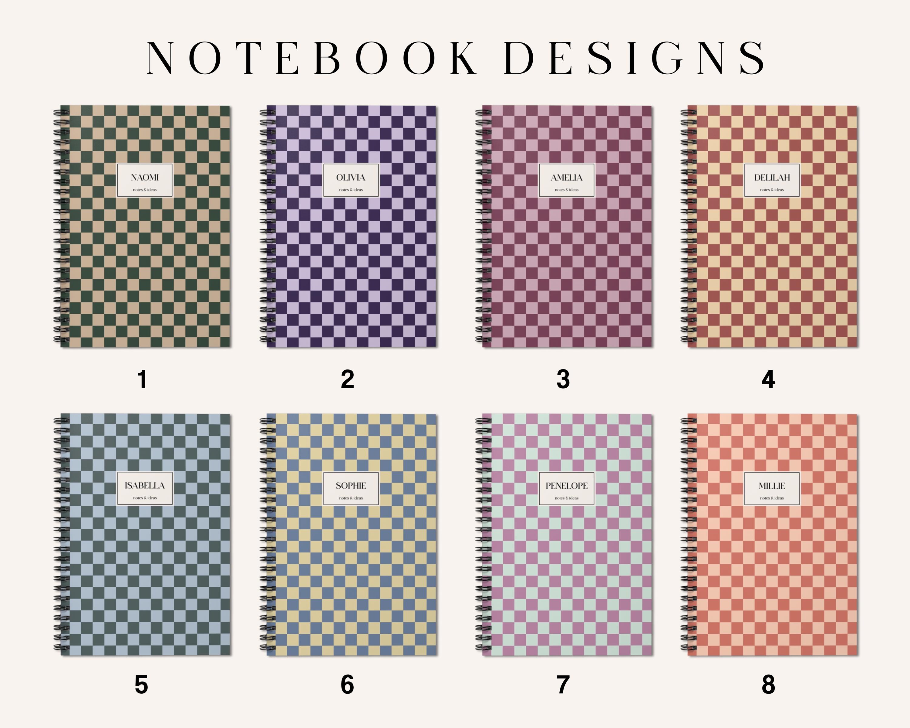 Retro Checker Spiral Notebook Custom Name Checkerboard Journal ...
