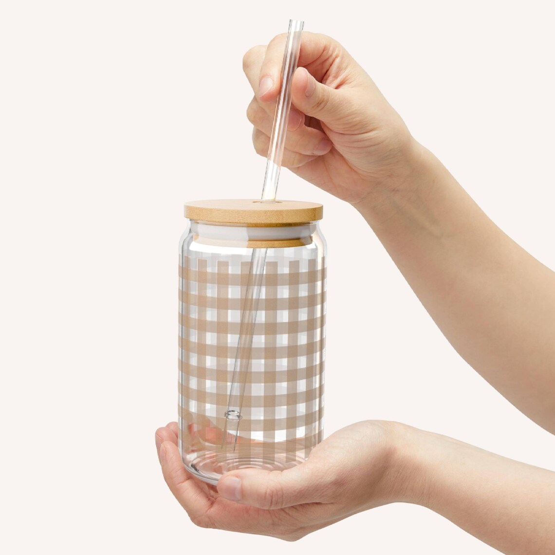 Gingham Glass Cup, Preppy Glass Tumbler, Pastel Gingham Ice Coffee Cup ...