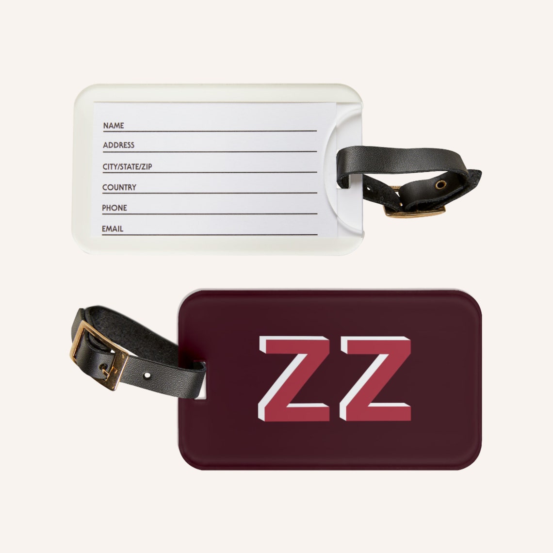 Vibrant Initial Luggage Tag Shadow Block Monogram Suitcase Tag ...